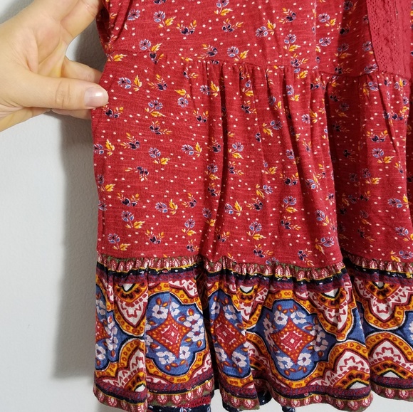 True Craft | Tops | Boho True Craft Red Floral Peplum Tie Back Top 2x ...